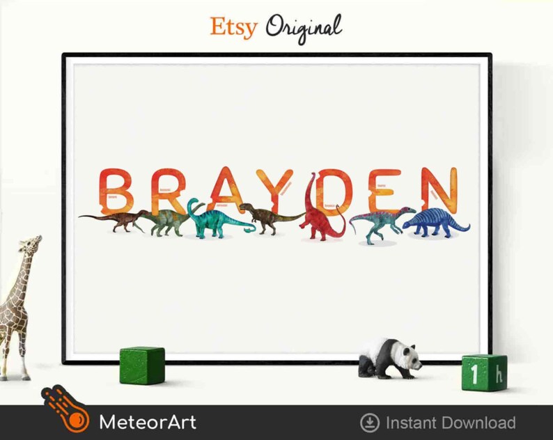 Brayden Watercolour Dinosaurs Printable Horizontal Name - Etsy