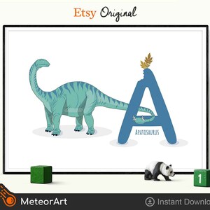 Letter A, Apatosaurus Dinosaur Illustration, Alphabet Dinosaur Wall Art ...