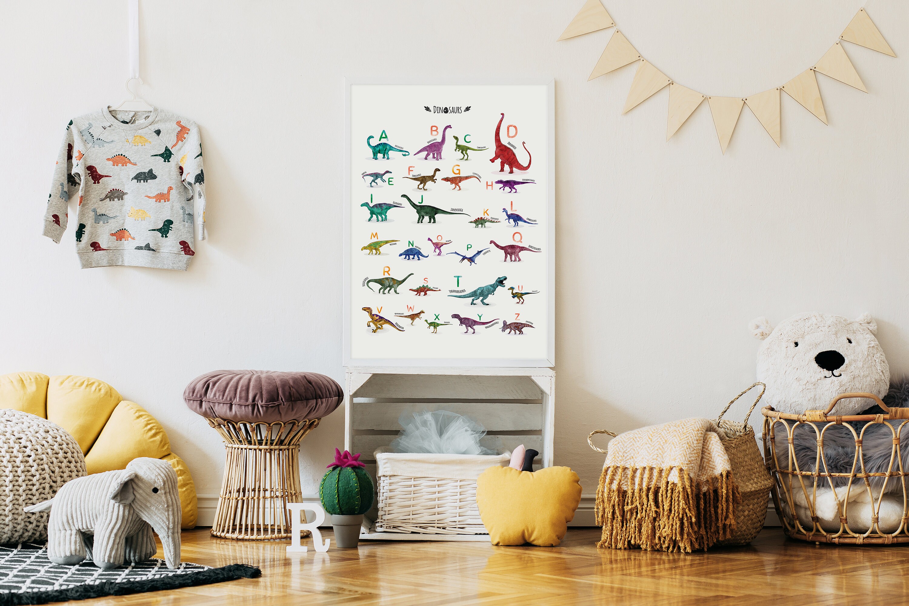 Watercolor Alphabet Dinosaurs Print Portrait ABC Poster - Etsy