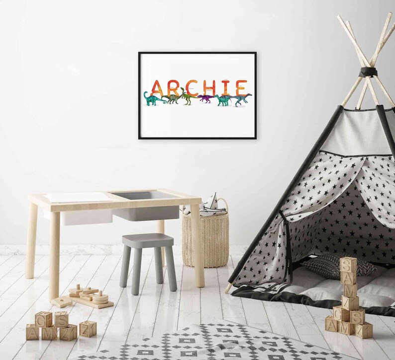 Archie Watercolour Dinosaurs Printable Horizontal Name - Etsy