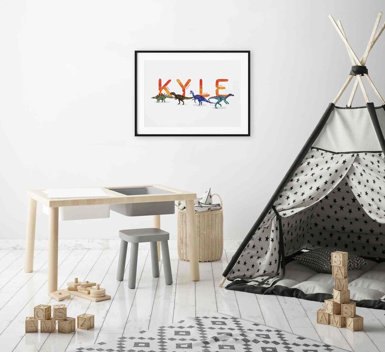 Kyle Watercolour Dinosaurs Printable Horizontal Name Poster - Etsy