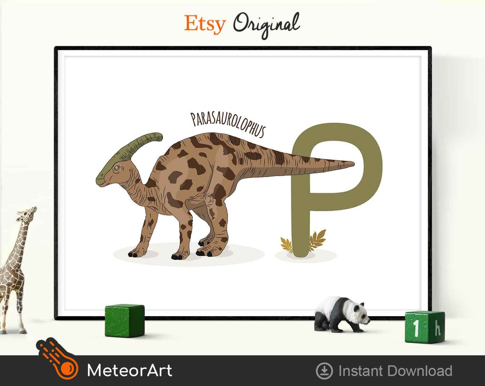 Letter P Parasaurolophus Dinosaur Illustration Alphabet | Etsy