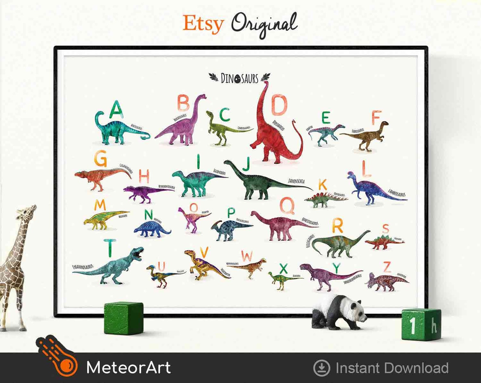 Watercolor Alphabet Print Alphabet Dinosaur Horizontal ABC - Etsy