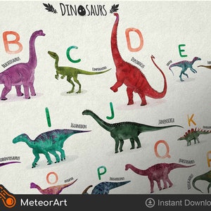 Watercolor Alphabet Print, Alphabet Dinosaur , Horizontal, ABC Poster ...