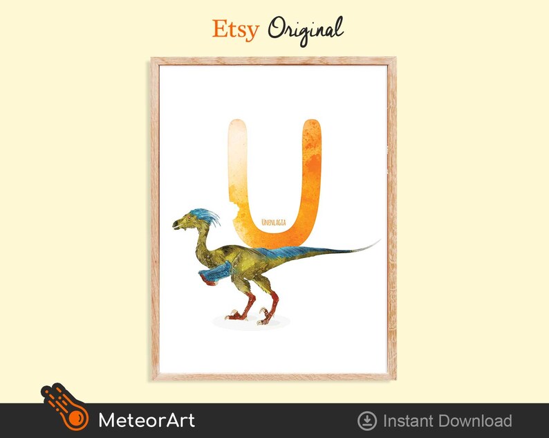 Unenlagia Dinosaur ABC Print - Letter U Nursery Art (digital Download ...