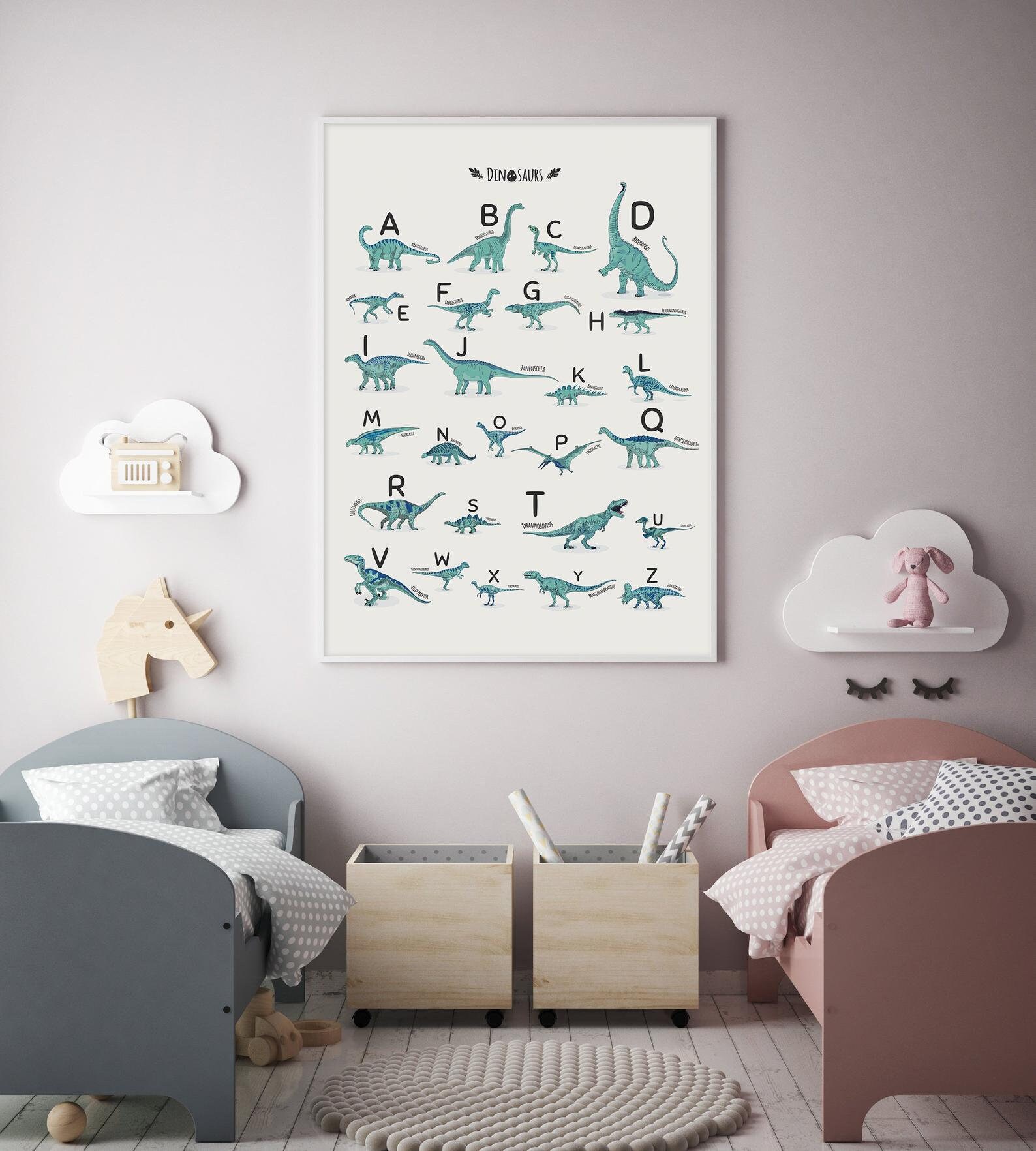 Alphabet Dinosaurs Print Vertical ABC Poster Nursery | Etsy