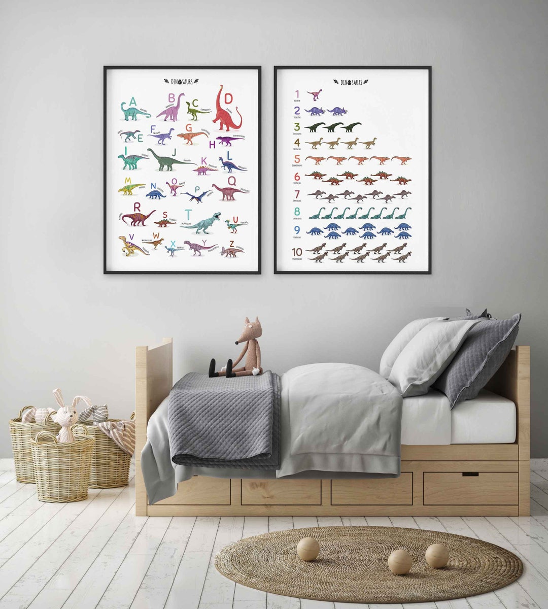 Set of 2 Educational Dinosaur ABC and Numbers Prints, Alphabet ...
