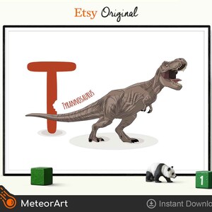 Letter T Tyrannosaurus Print, Dinosaur Alphabet Wall Art (digital ...