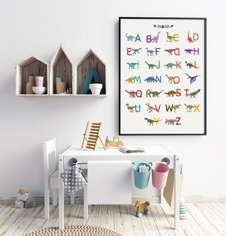 Alphabet Dinosaurs Print Vertical ABC Poster Nursery - Etsy