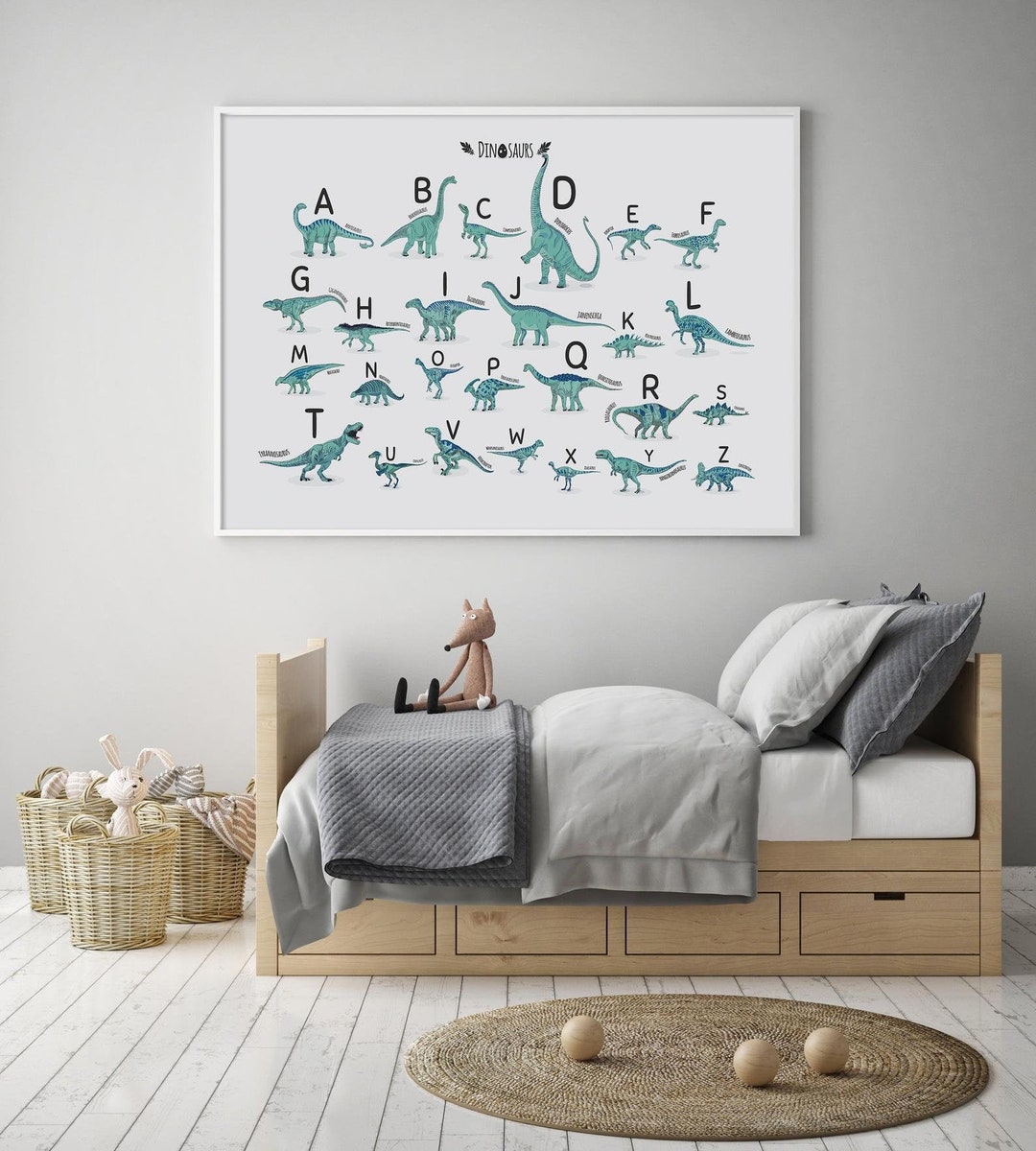 Alphabet Print, Alphabet Dinosaur , Horizontal, ABC Poster, Nursery ...