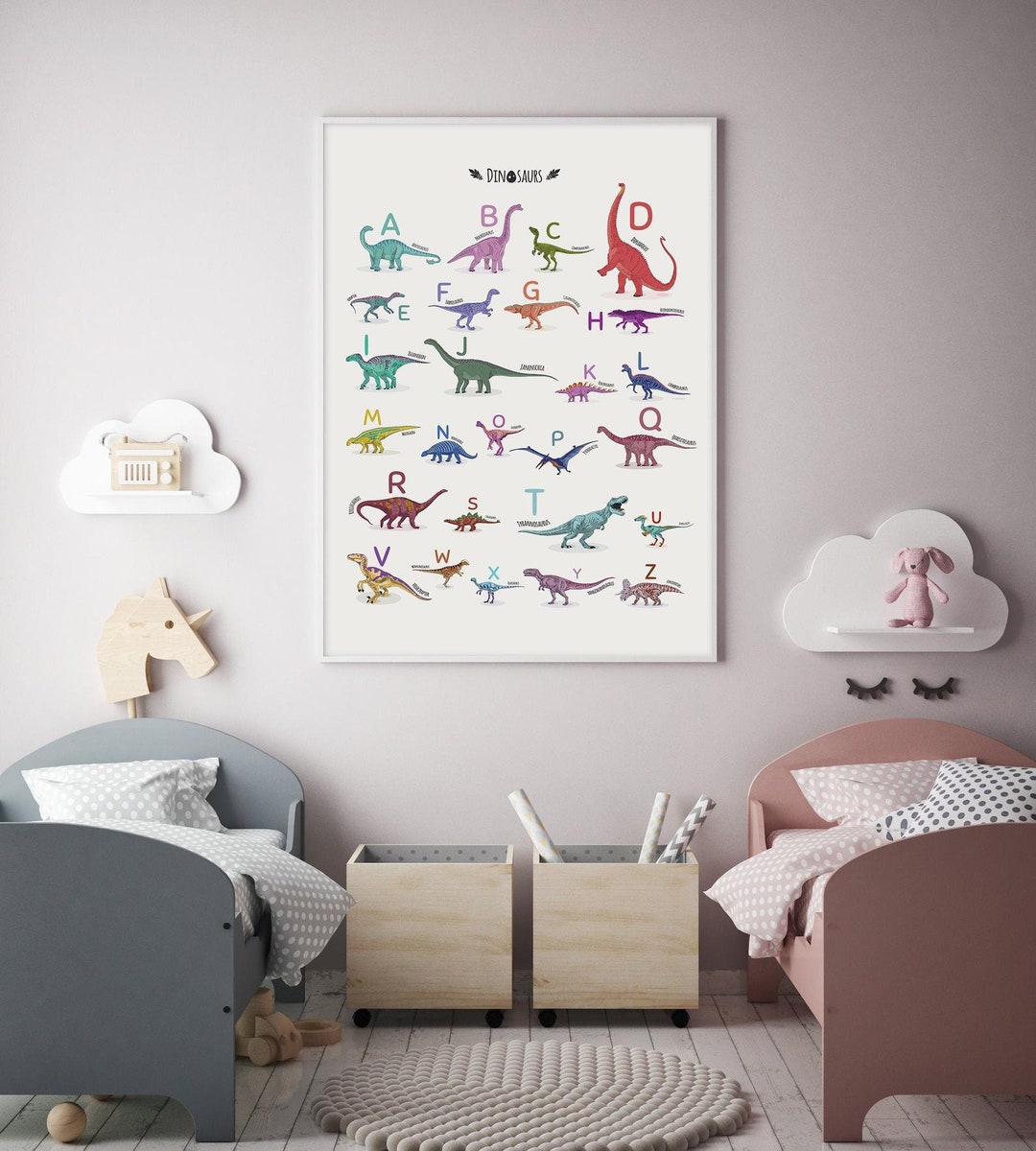 Alphabet Dinosaurs Colorful Print, Vertical ABC Poster, Nursery ...