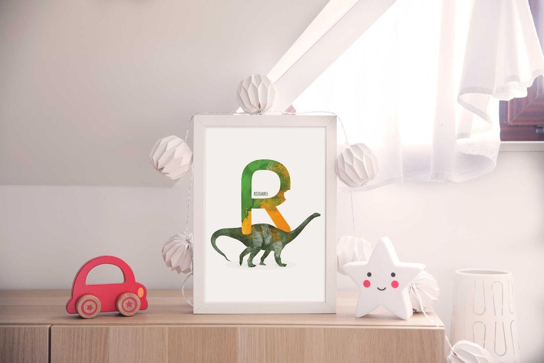 Letter R, Riojasaurus Dinosaur Illustration, Alphabet Dinosaur Wall Art ...