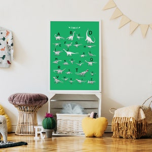 Alphabet Dinosaurs Green Print, Portrait ABC Poster, Nursery Alphabet ...