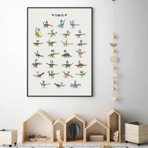 Colorful Alphabet Dinosaur Print, Portrait ABC Poster, Nursery Alphabet ...