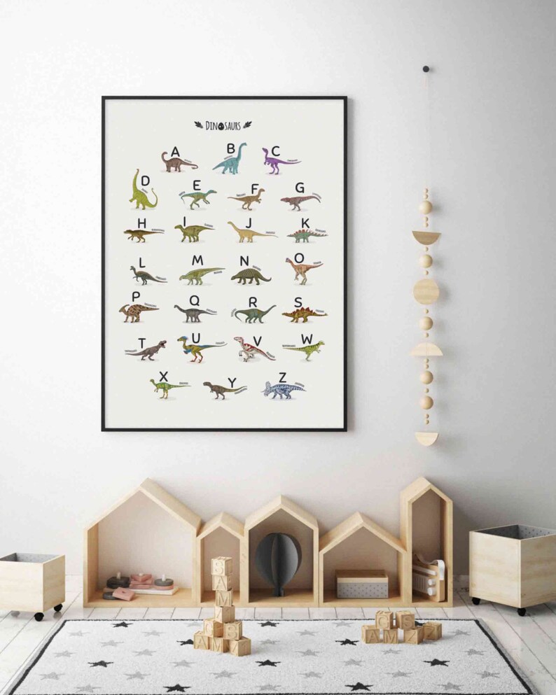 Colorful Alphabet Dinosaur Print Portrait ABC Poster Nursery - Etsy