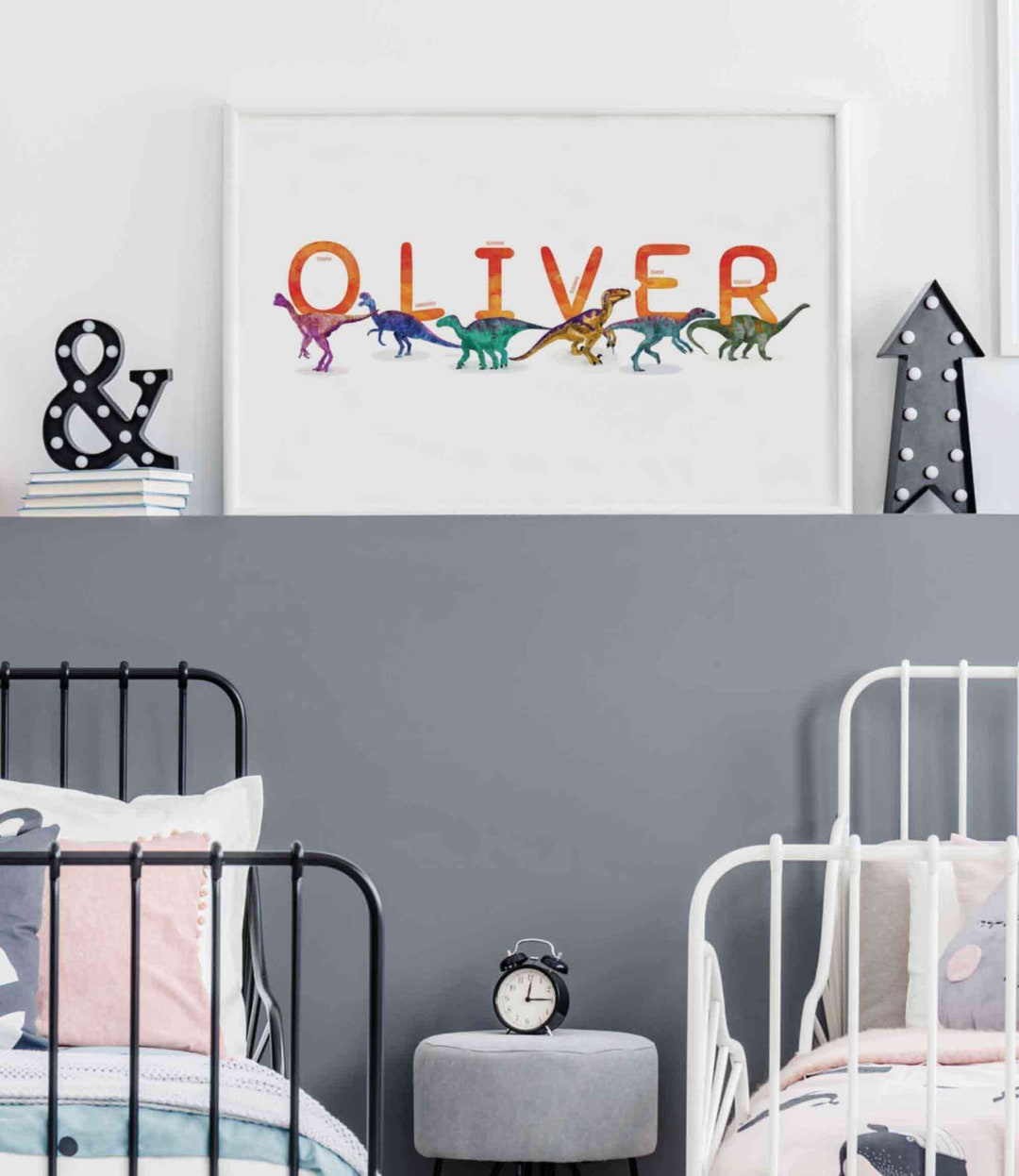 Oliver Watercolor Dinosaurs Name Print, Boy Room Decor (digital ...