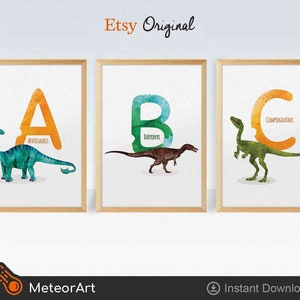 Set of 26 Alphabet Letters, Watercolor Dinosaur Instant Download ABC ...