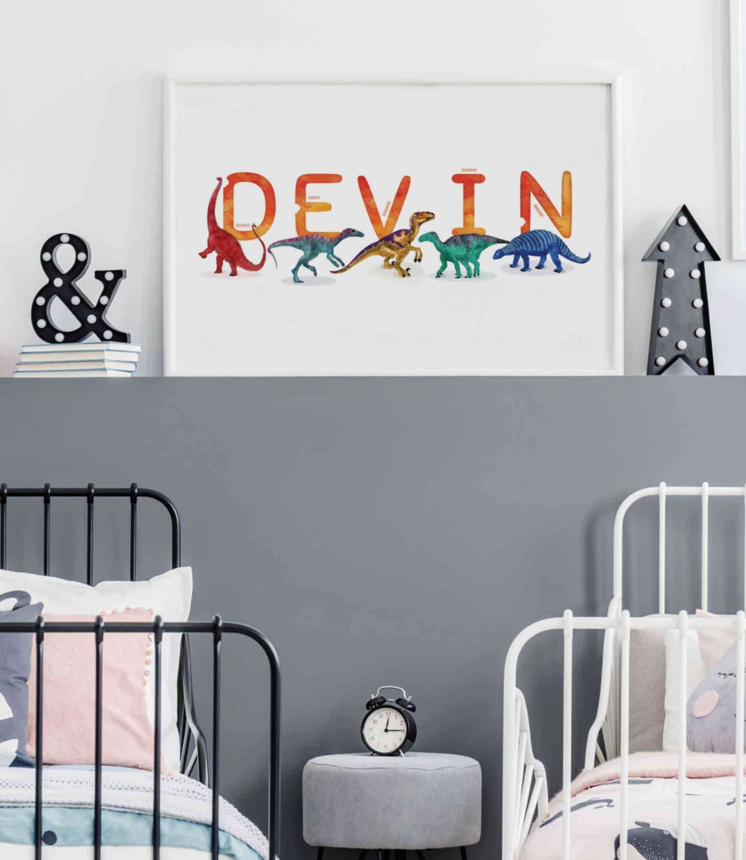 Devin Watercolour Dinosaurs Printable, Horizontal Name Poster ...