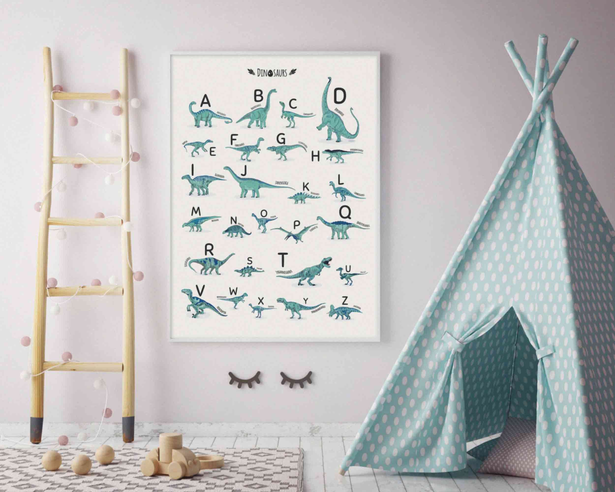 Alphabet Dinosaurs Print Vertical ABC Poster Nursery | Etsy