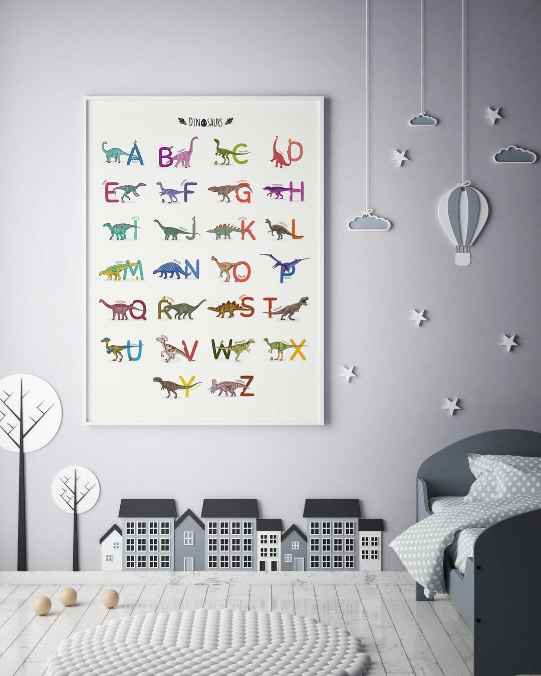 Alphabet Dinosaurs Print, Vertical ABC Poster, Nursery Alphabet Art ...