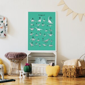 Turquoise Alphabet Dinosaurs Print, Portrait ABC Poster, Nursery ...