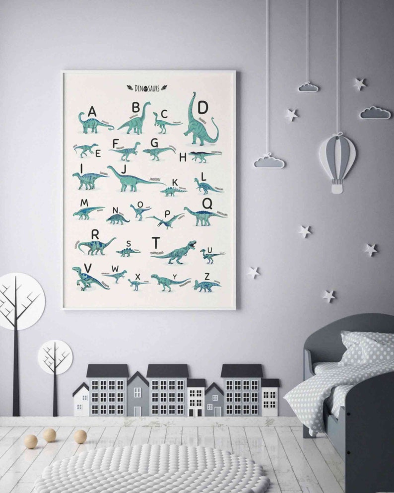 Alphabet Dinosaurs Print Vertical ABC Poster Nursery - Etsy