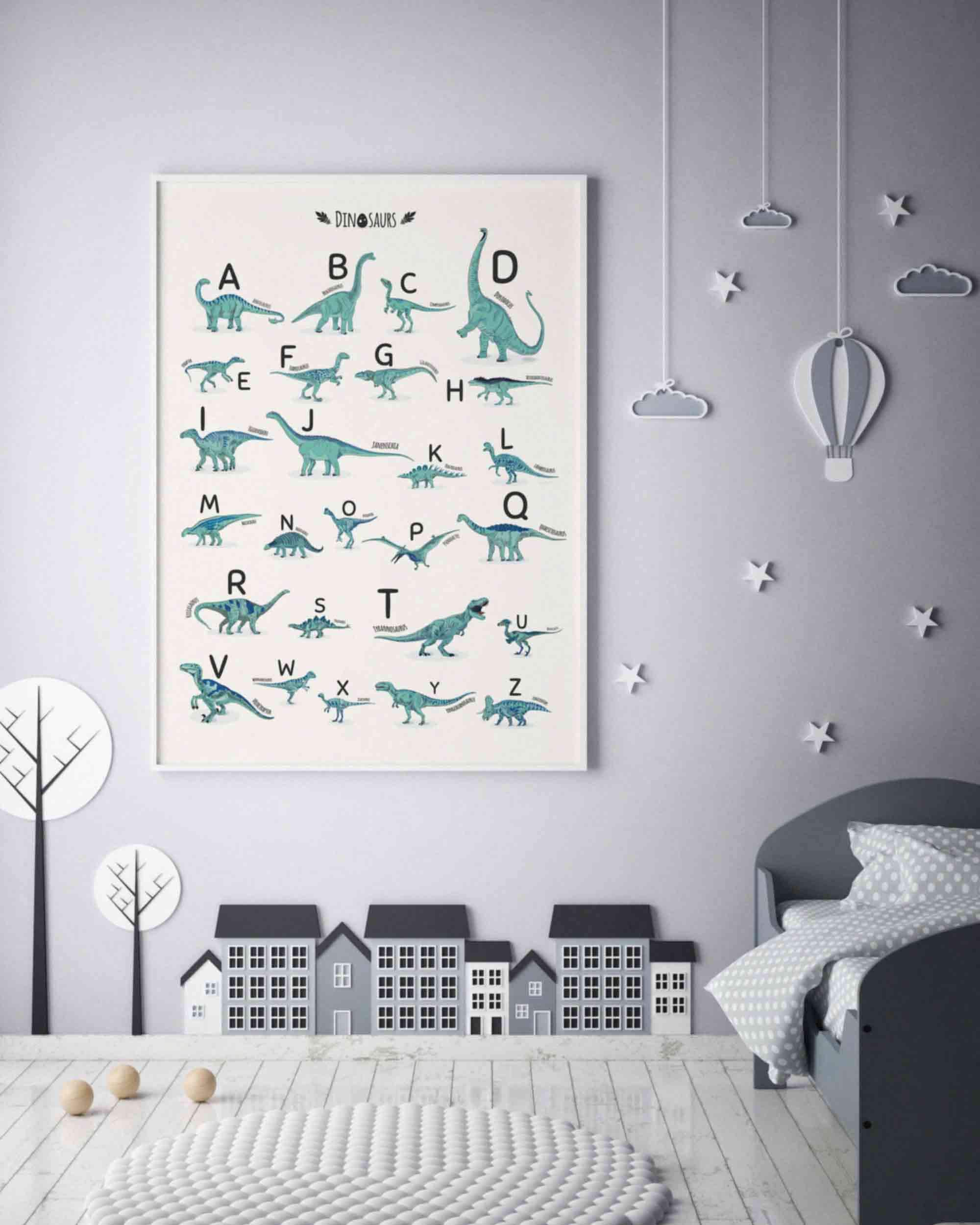 Alphabet Dinosaurs Print Vertical ABC Poster Nursery | Etsy
