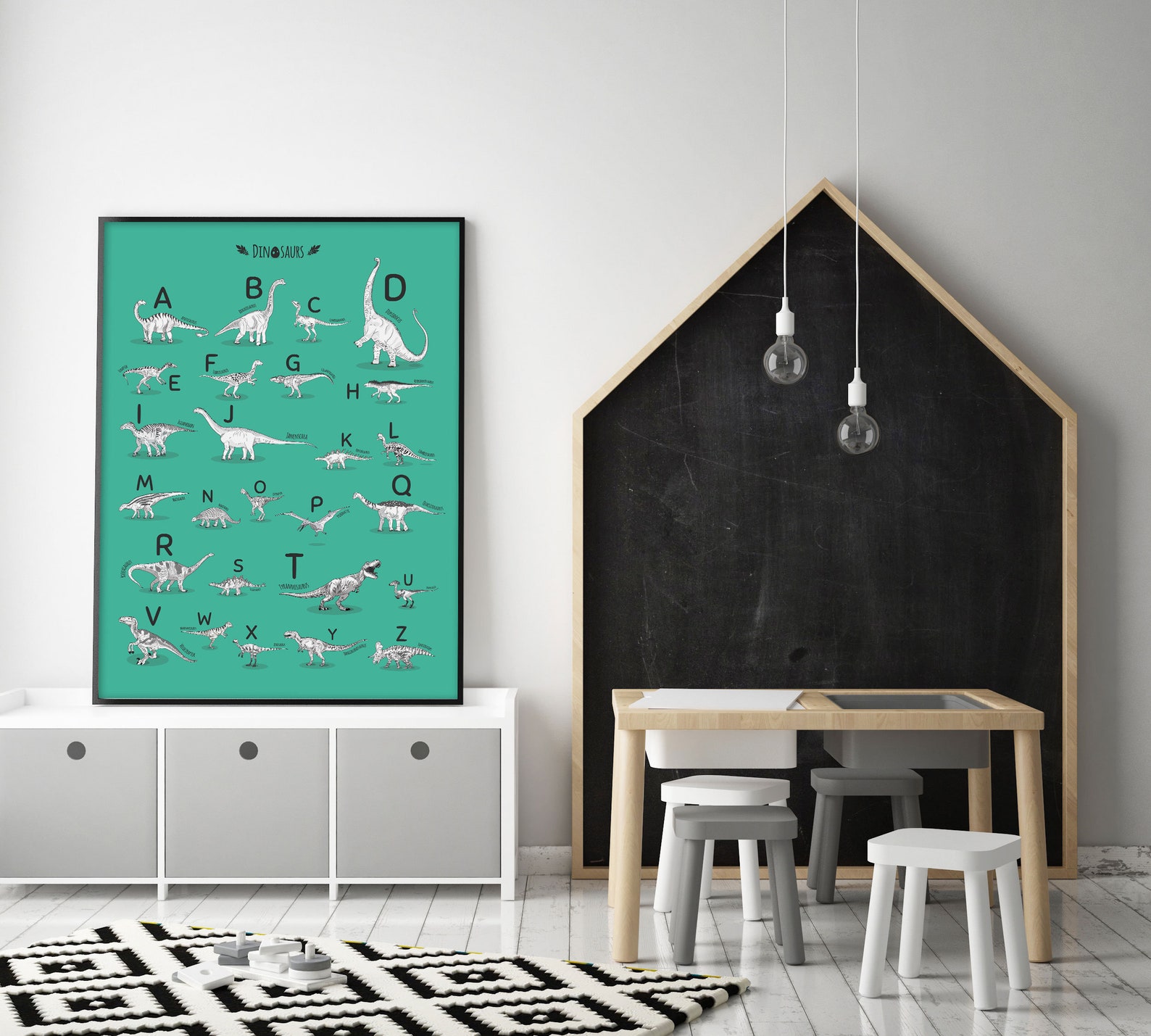 Turquoise Alphabet Dinosaurs Print Portrait ABC Poster - Etsy