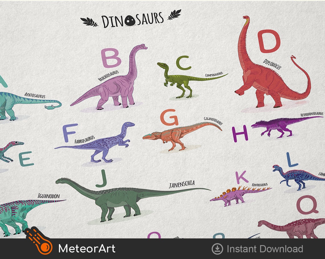 Set of 2 Educational Dinosaur ABC and Numbers Prints Alphabet - Etsy