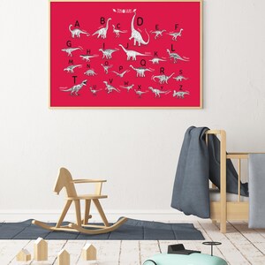 Dinosaurs Alphabet Red Print, Landscape, ABC Poster, Nursery Alphabet ...