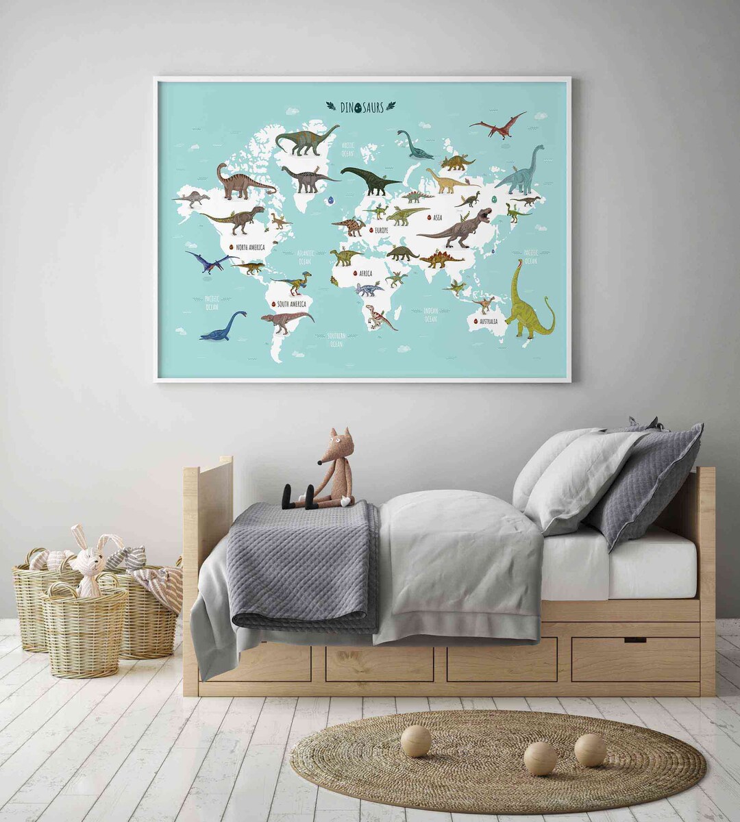 Dinosaur World Map Printable Illustration, Horizontal Jurassic World ...