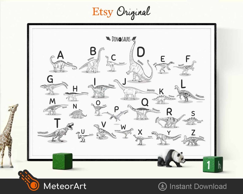DIY Dinosaur Alphabet Print Horizontal ABC Poster Nursery - Etsy