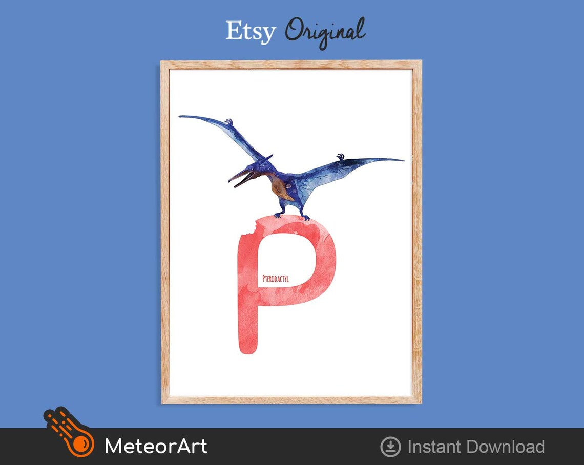 Letter P Pterodactyl Dinosaur Illustration Alphabet Dinosaur | Etsy