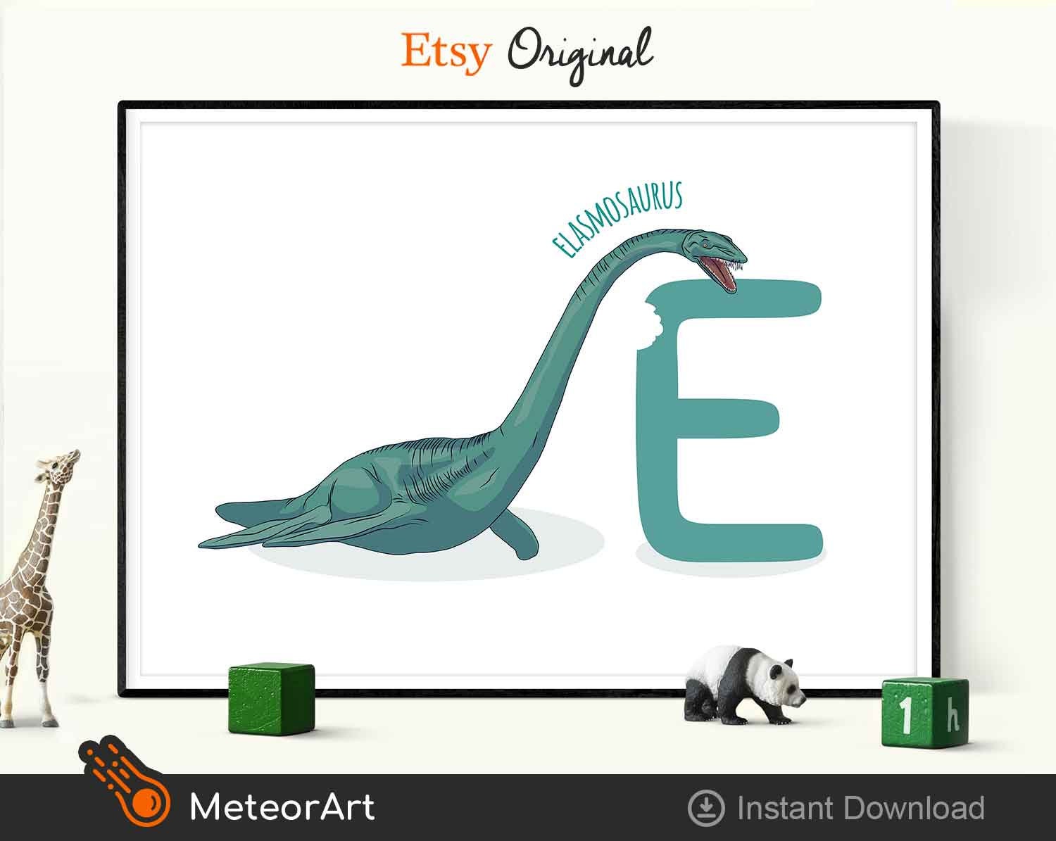 Letter E Elasmosaurus Dinosaur Illustration Alphabet | Etsy