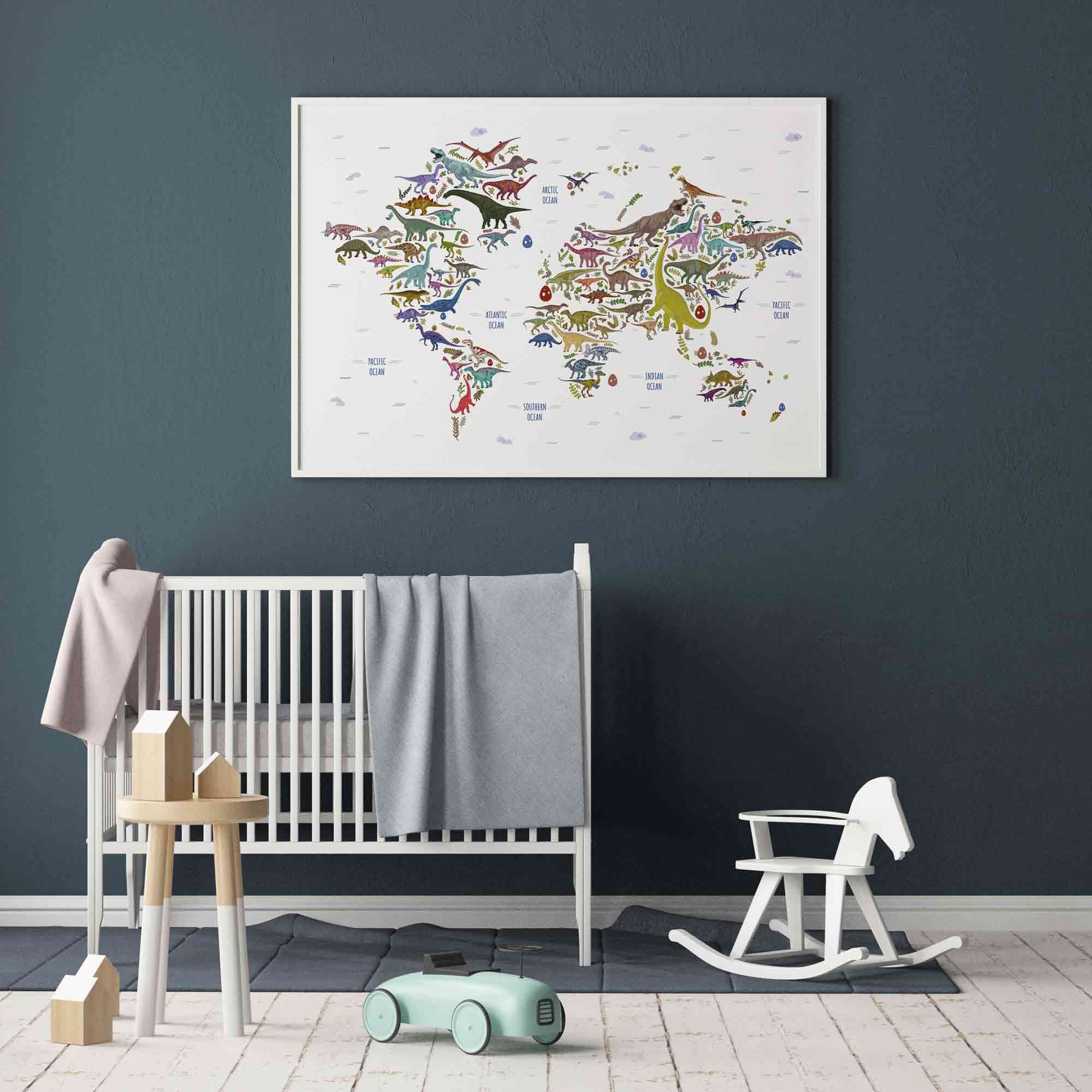 Dinosaur World Map Printable Illustration, Horizontal Jurassic World ...