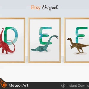 Set of 26 Alphabet Blue Letters, Watercolours Dinosaur Instant Download ...