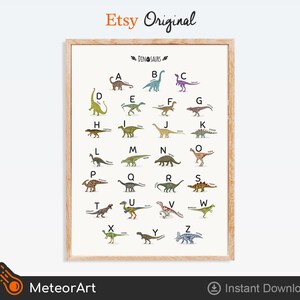 Colorful Alphabet Dinosaur Print, Portrait ABC Poster, Nursery Alphabet ...