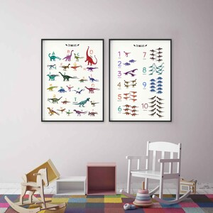 Watercolour Set of 2 Dinosaur Alphabet & Numbers Prints, Playroom 1 to ...