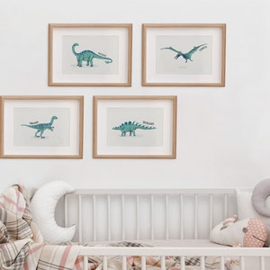 Set of 4 Blue Dinosaur Prints, Dinosaur Nursery Illustration, Kids ...