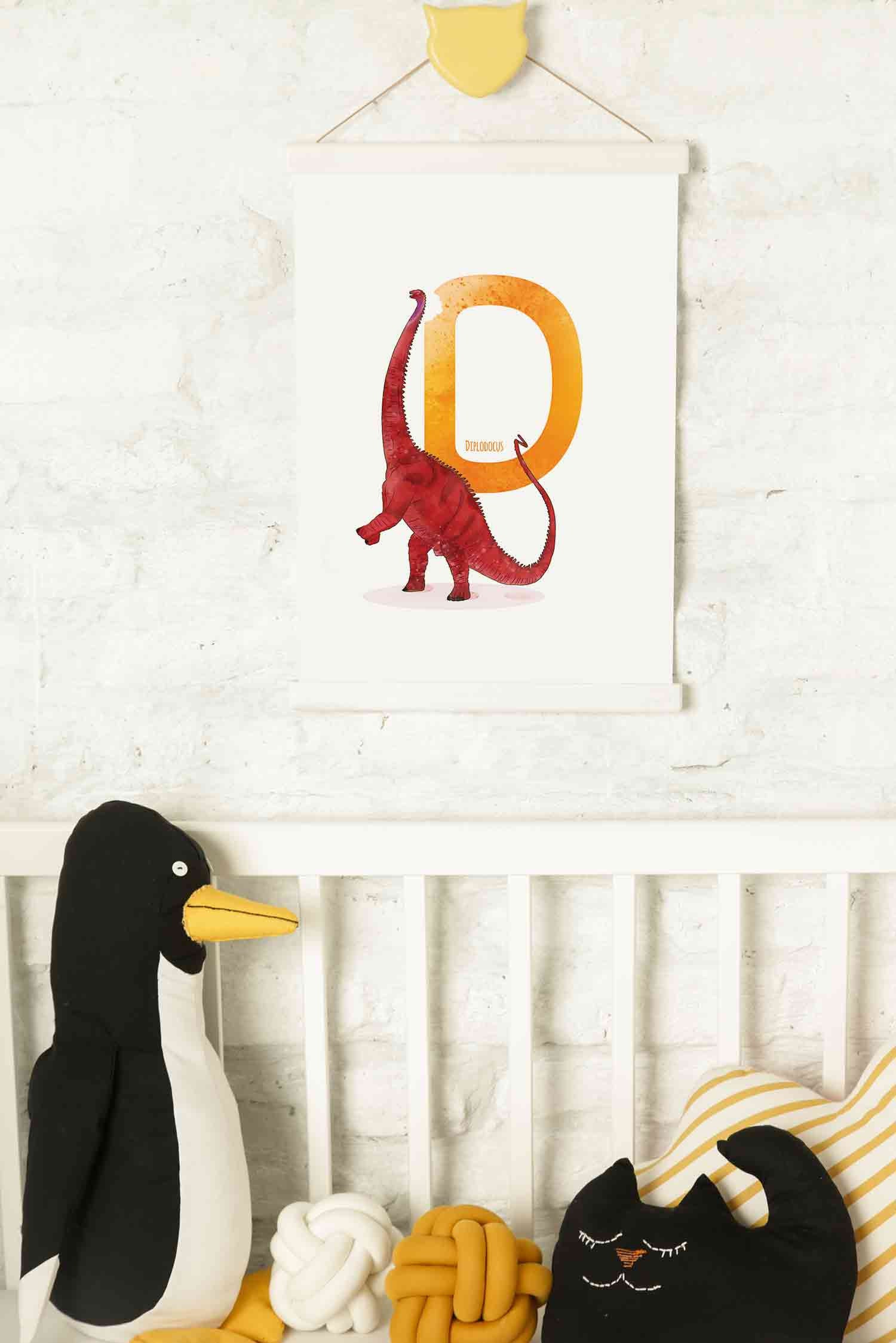 Letter D Diplodocus Dinosaur Illustration Alphabet Dinosaur | Etsy