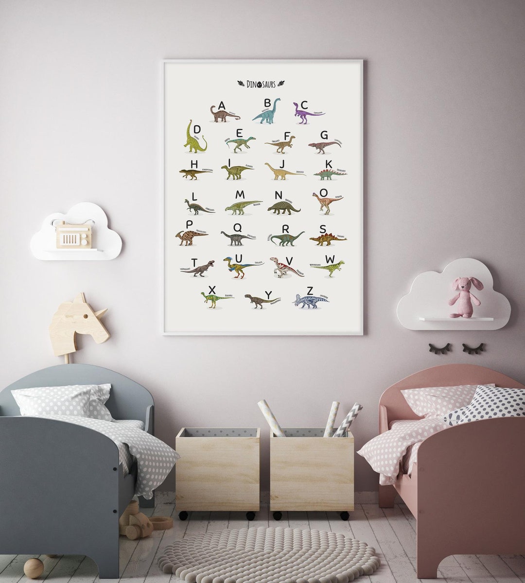 Colorful Alphabet Dinosaur Print, Portrait ABC Poster, Nursery Alphabet ...
