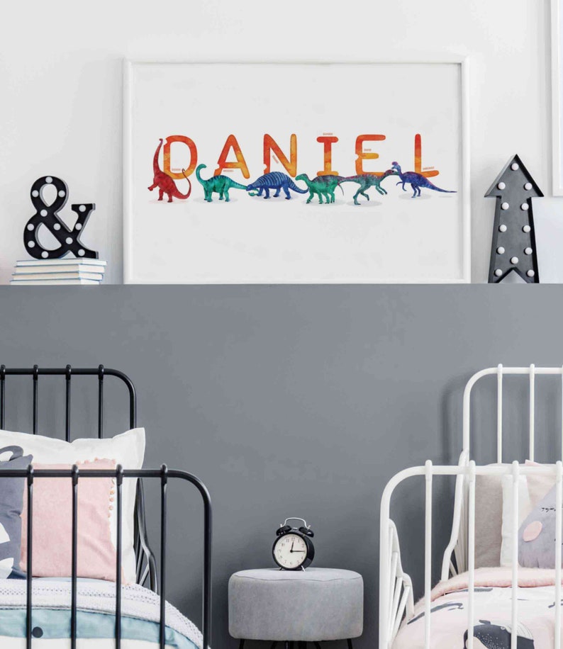 Daniel Watercolour Dinosaurs Printable Horizontal Name - Etsy