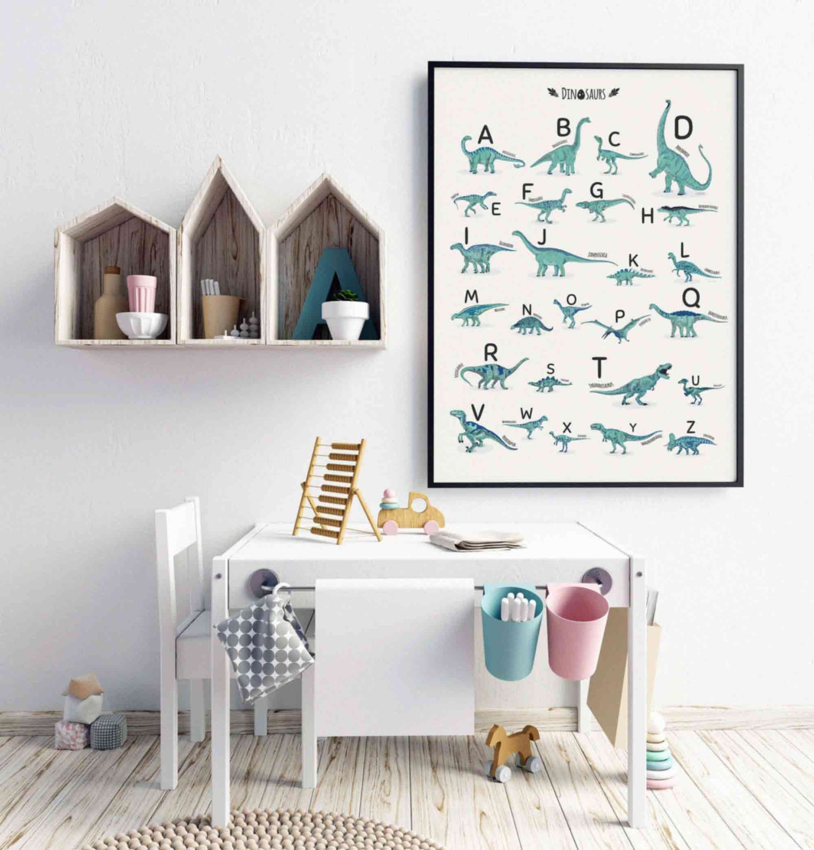 Alphabet Dinosaurs Print Vertical ABC Poster Nursery | Etsy