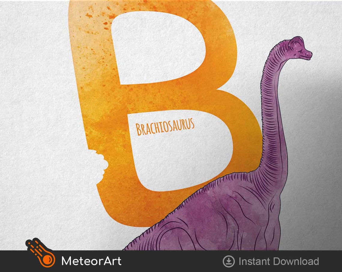 Letter B Brachiosaurus Dinosaur Illustration Alphabet | Etsy