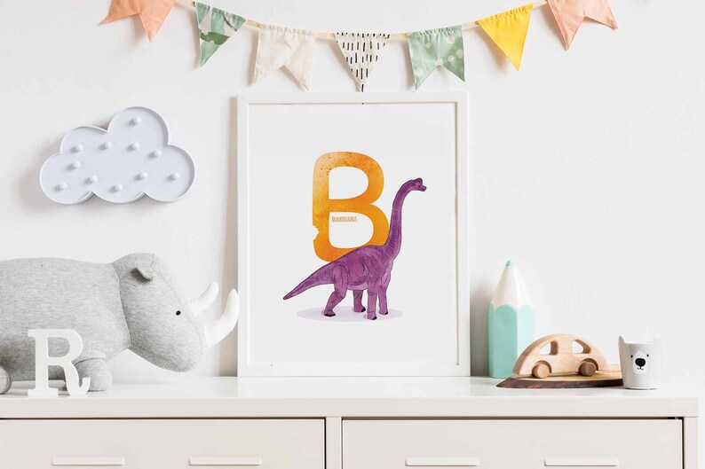 Letter B Brachiosaurus Dinosaur Illustration Alphabet - Etsy