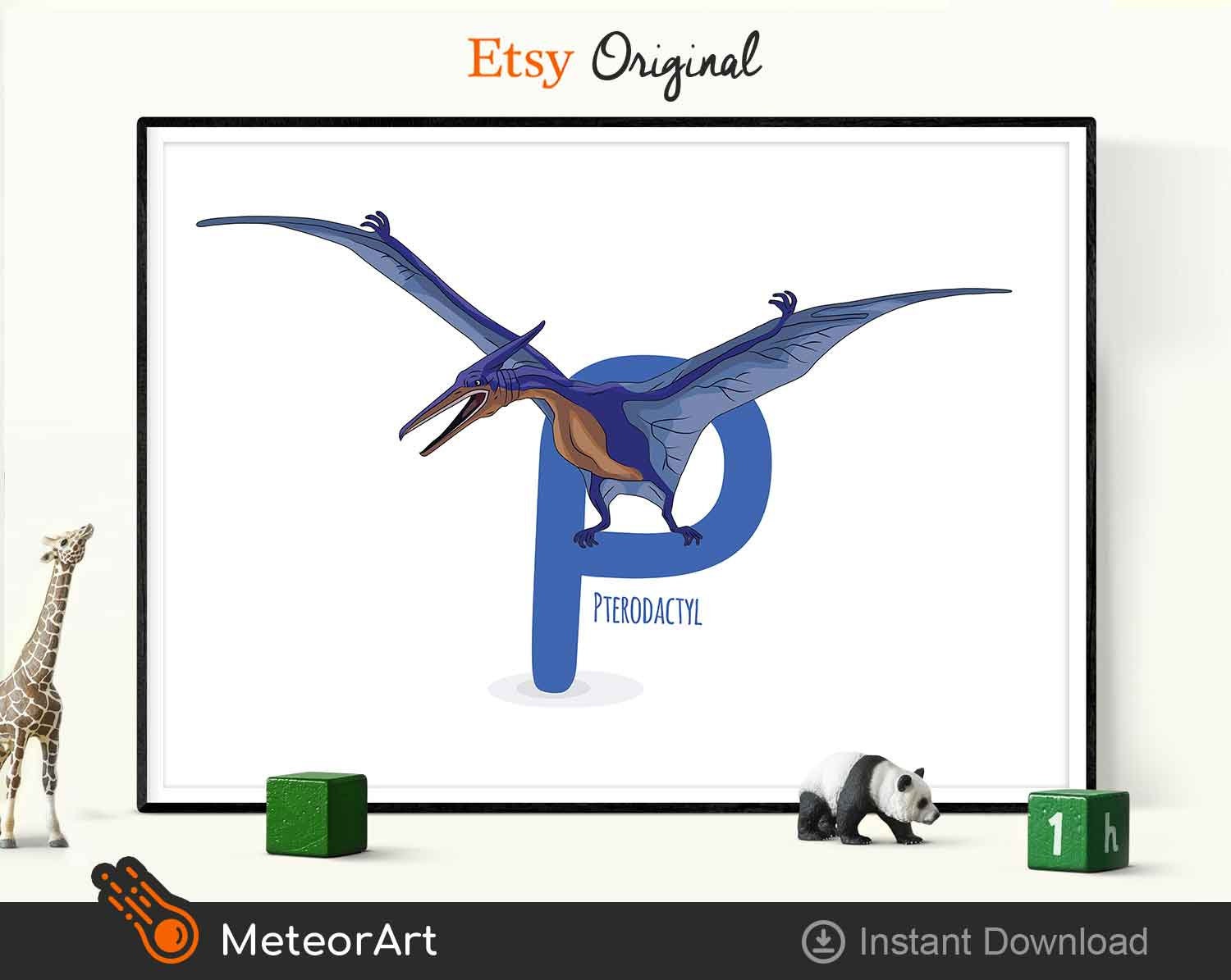 Letter P Pterodactyl Dinosaur Illustration Alphabet Dinosaur - Etsy