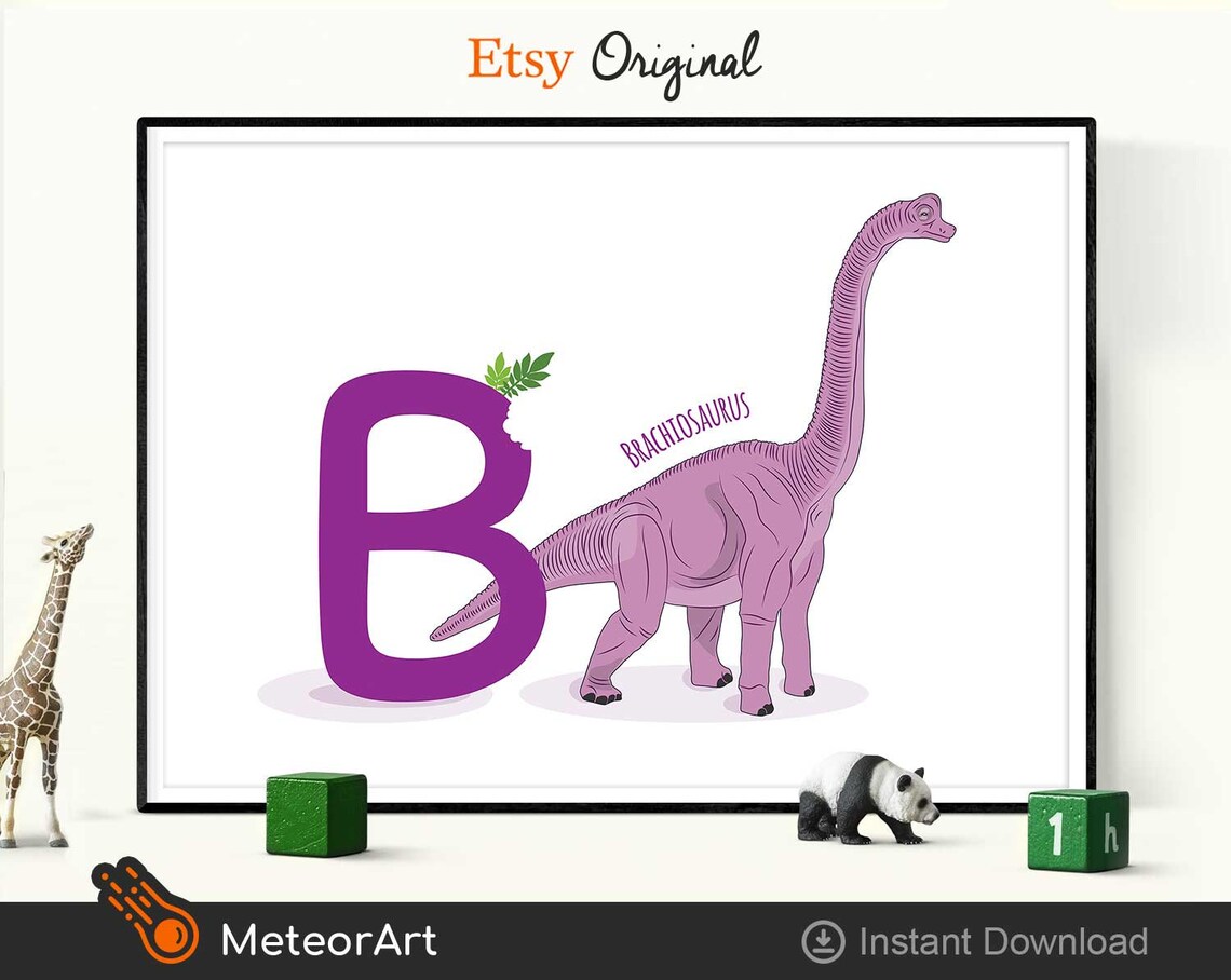 Letter B Brachiosaurus Dinosaur Illustration Alphabet - Etsy