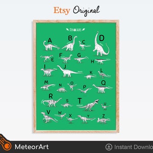 Alphabet Dinosaurs Green Print, Portrait ABC Poster, Nursery Alphabet ...
