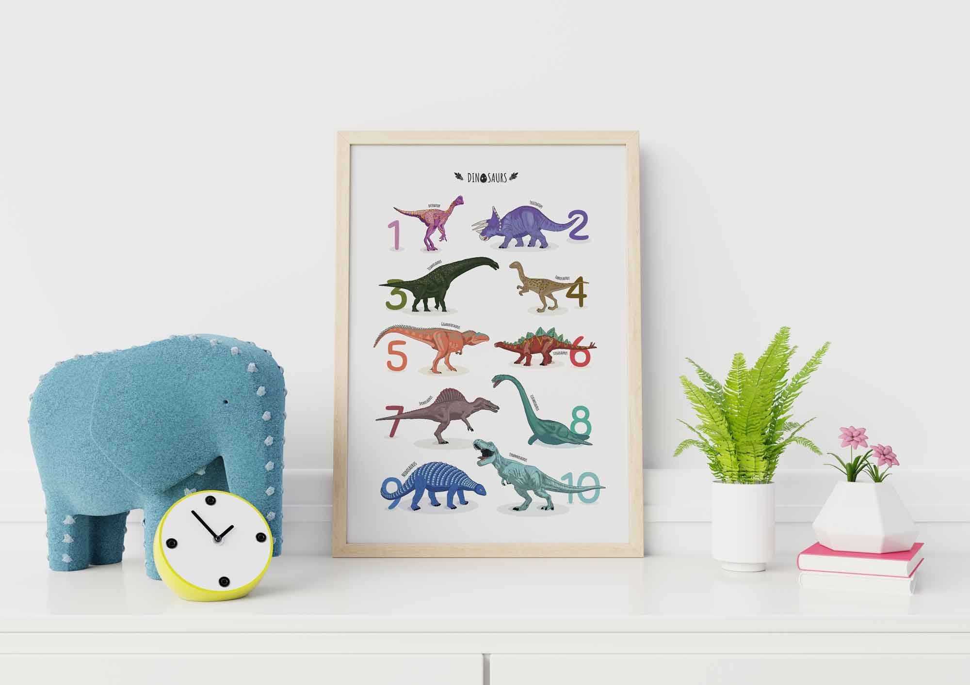 Dinosaurs counting numbers educational poster Vertical | Etsy
