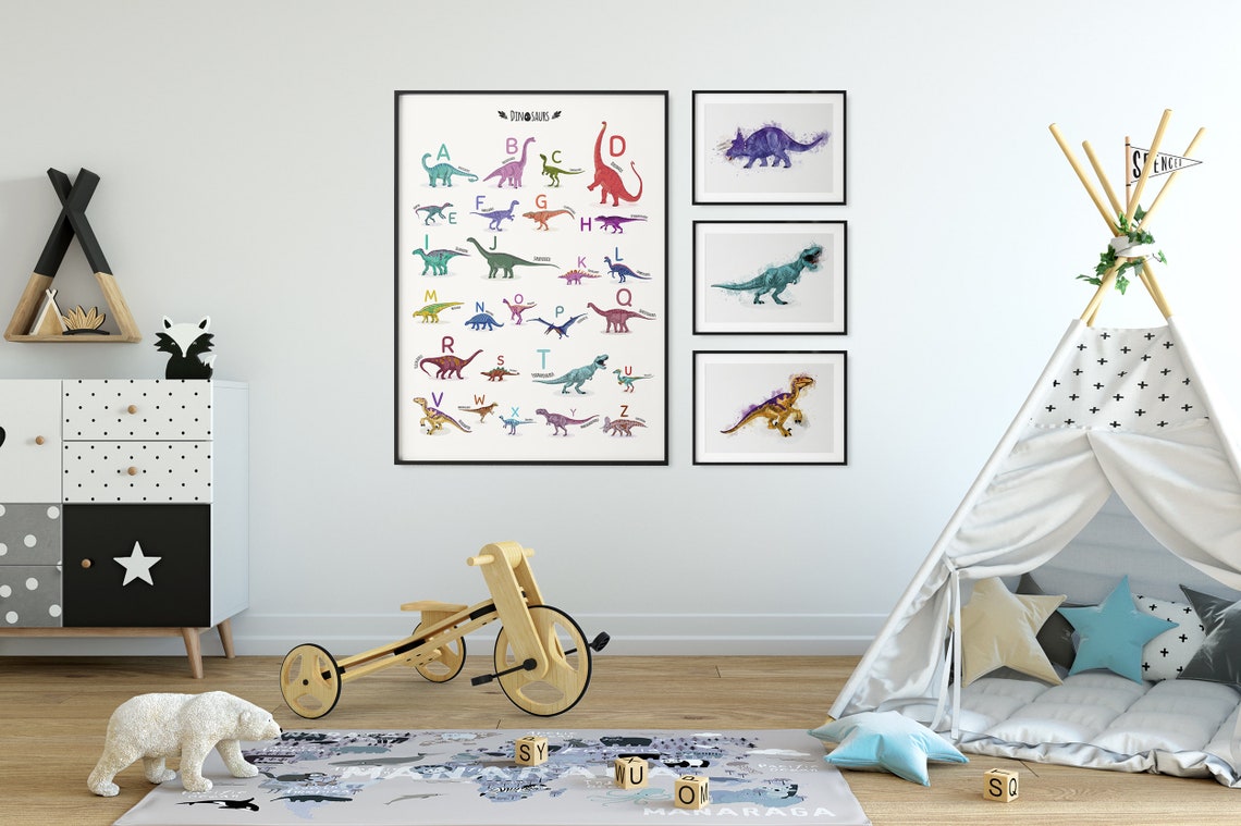 Watercolor T-rex Dinosaur Nursery Illustration Dinosaur - Etsy